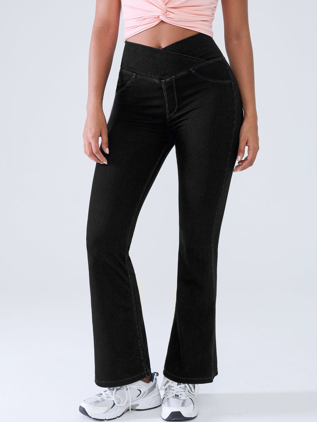 Crossover Denim Side Pockets Flare Leggings Regular – Warrea